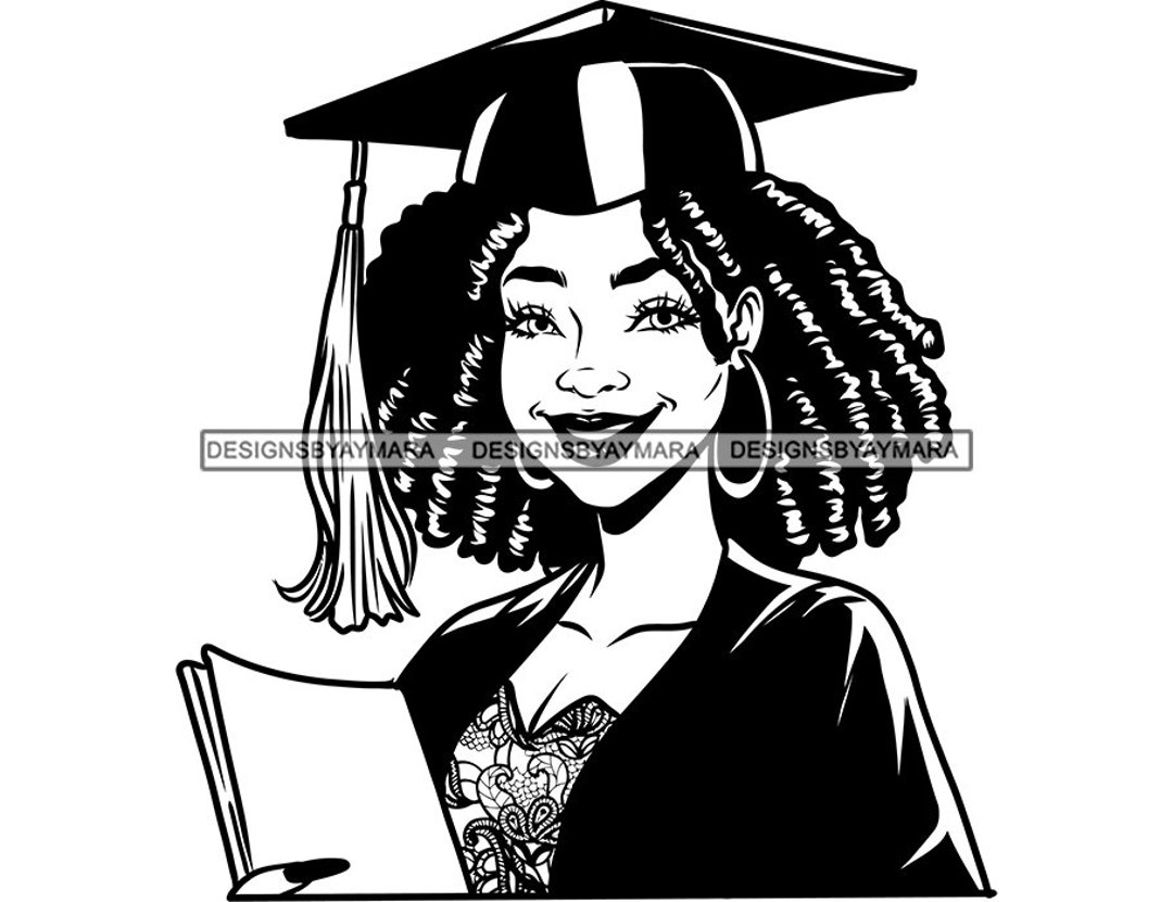 Pretty Melanin Young Girl Graduation Cap Locs Hair Gown Diploma ...
