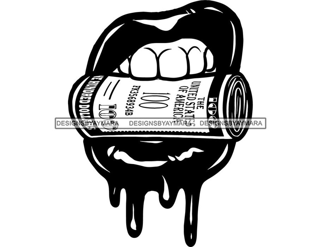 Lips Dripping Holding Money Roll Cash White Teeth Mouth Dinero Cash ...