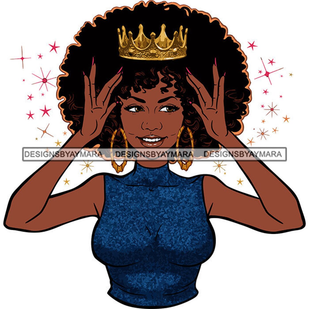 Afro Queen Holding Crown Black Girl Art Black Woman Power Melanin Pride ...