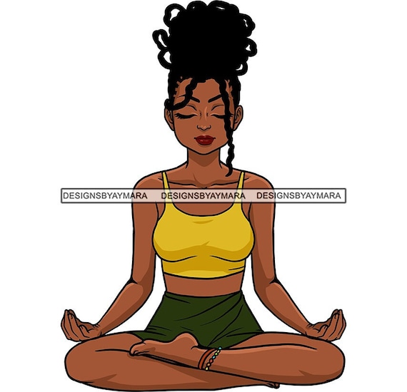 Afro Woman Doing Yoga Meditation Relaxing Mind Body Melanin | Etsy
