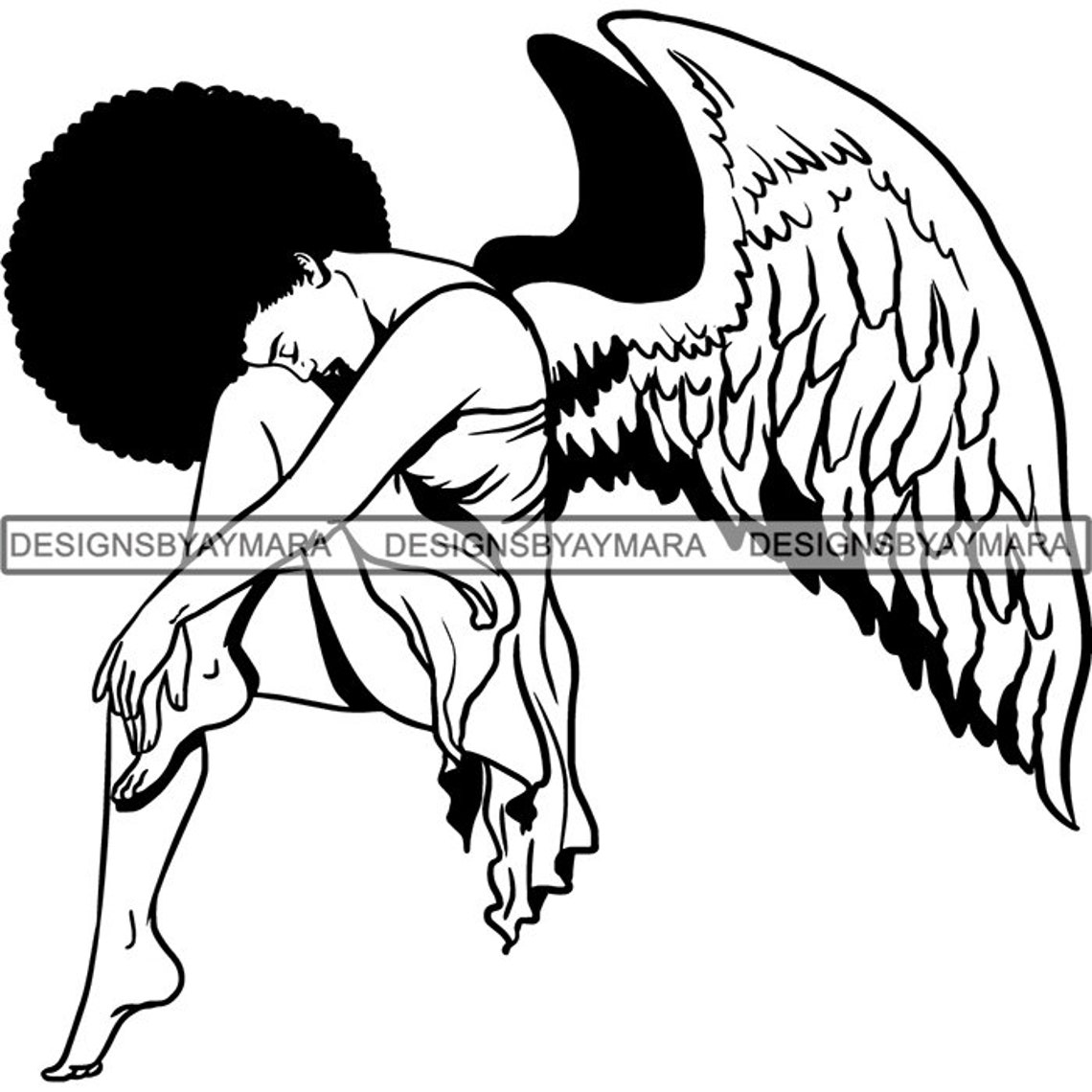 Afro Black Angel SVG Woman Goddess Wings Fairy Melanin Fly Lady Nubian ...