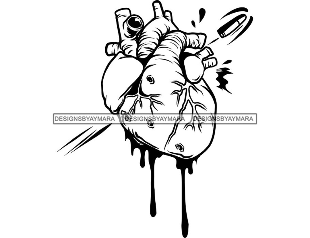 Bullet Going Through Human Broken Heart Bleeding Emotional Pain Grief ...