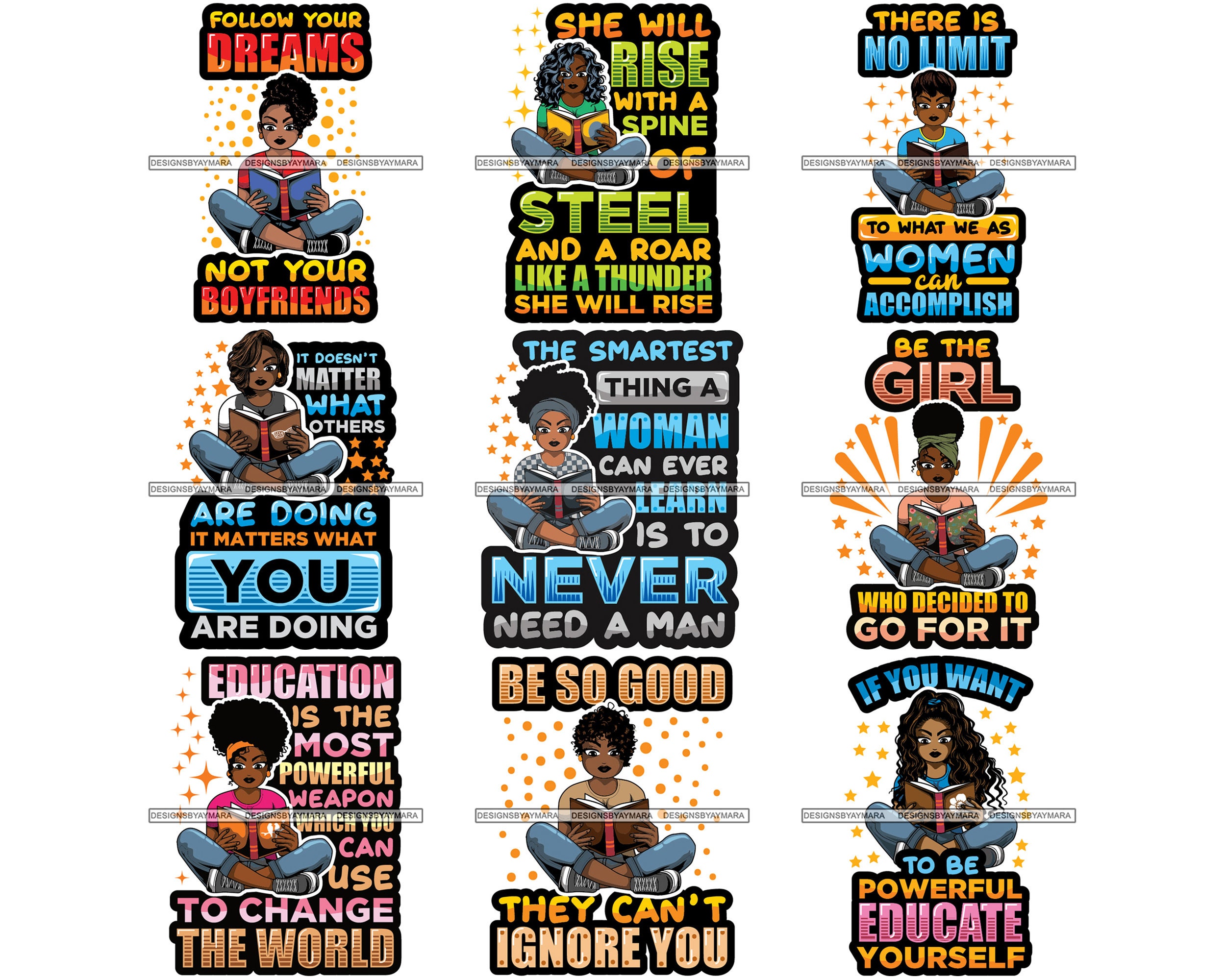 Bundle 9 Afro Lola Reading SVG Education Quotes Nubian Queen | Etsy