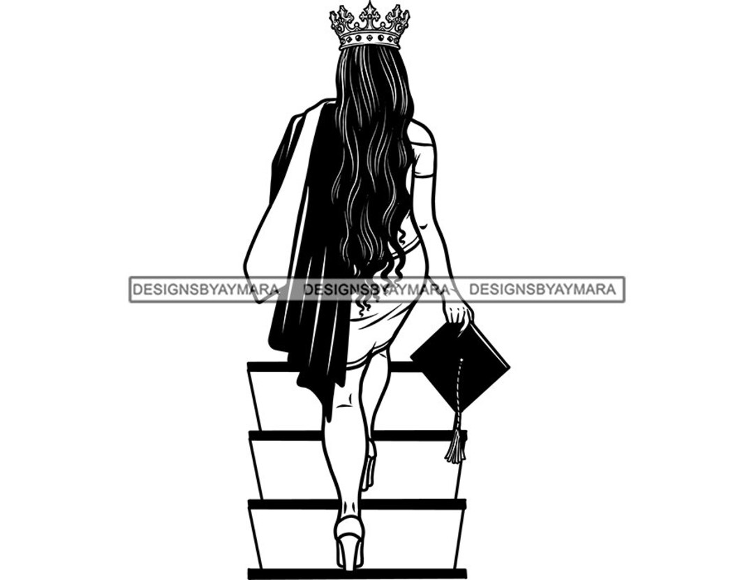 Graduation Woman Going up Stairs Queen Grad Graduate Ceremony School ...