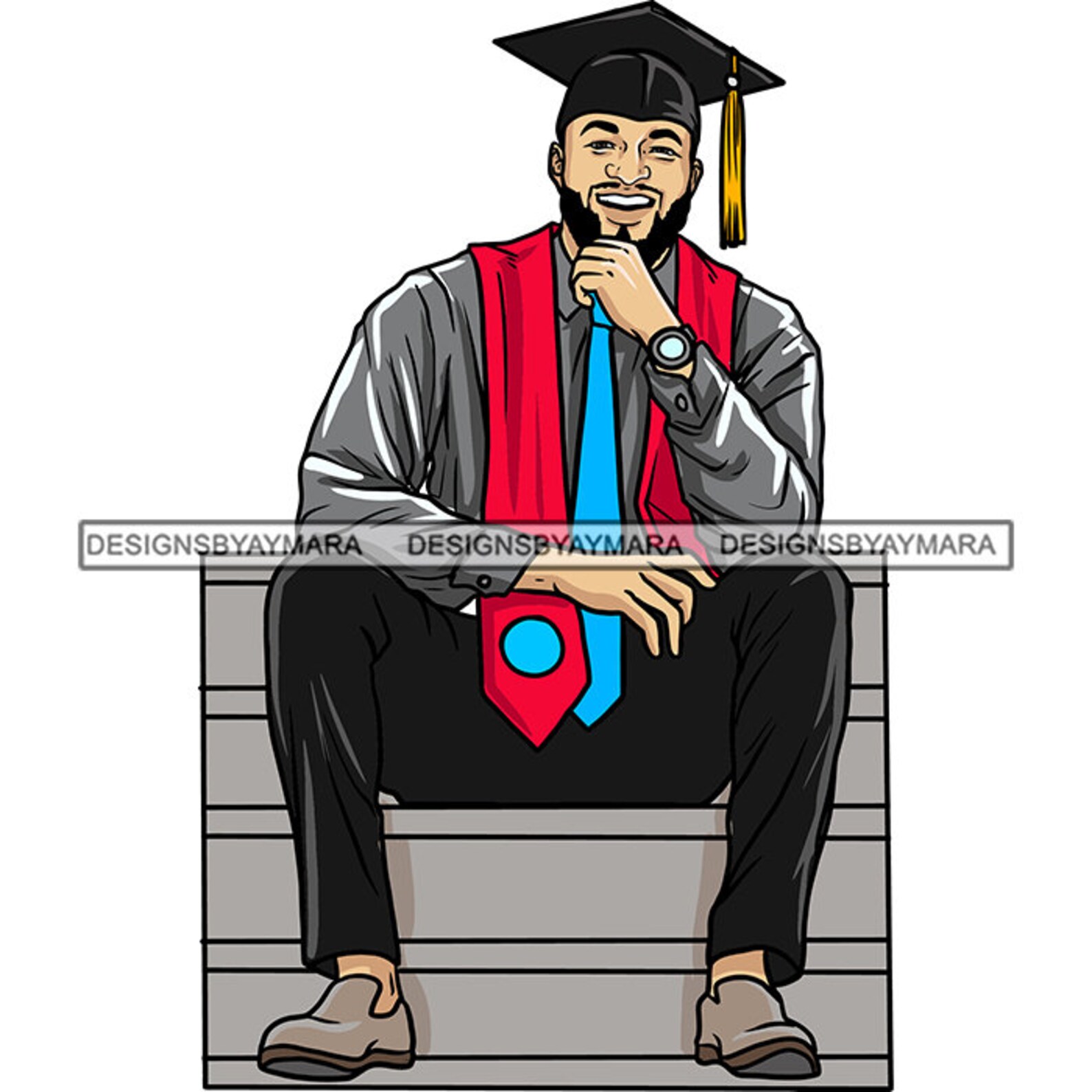 Handsome Man Sitting Stairs Graduate Gown Bundle School Student ...