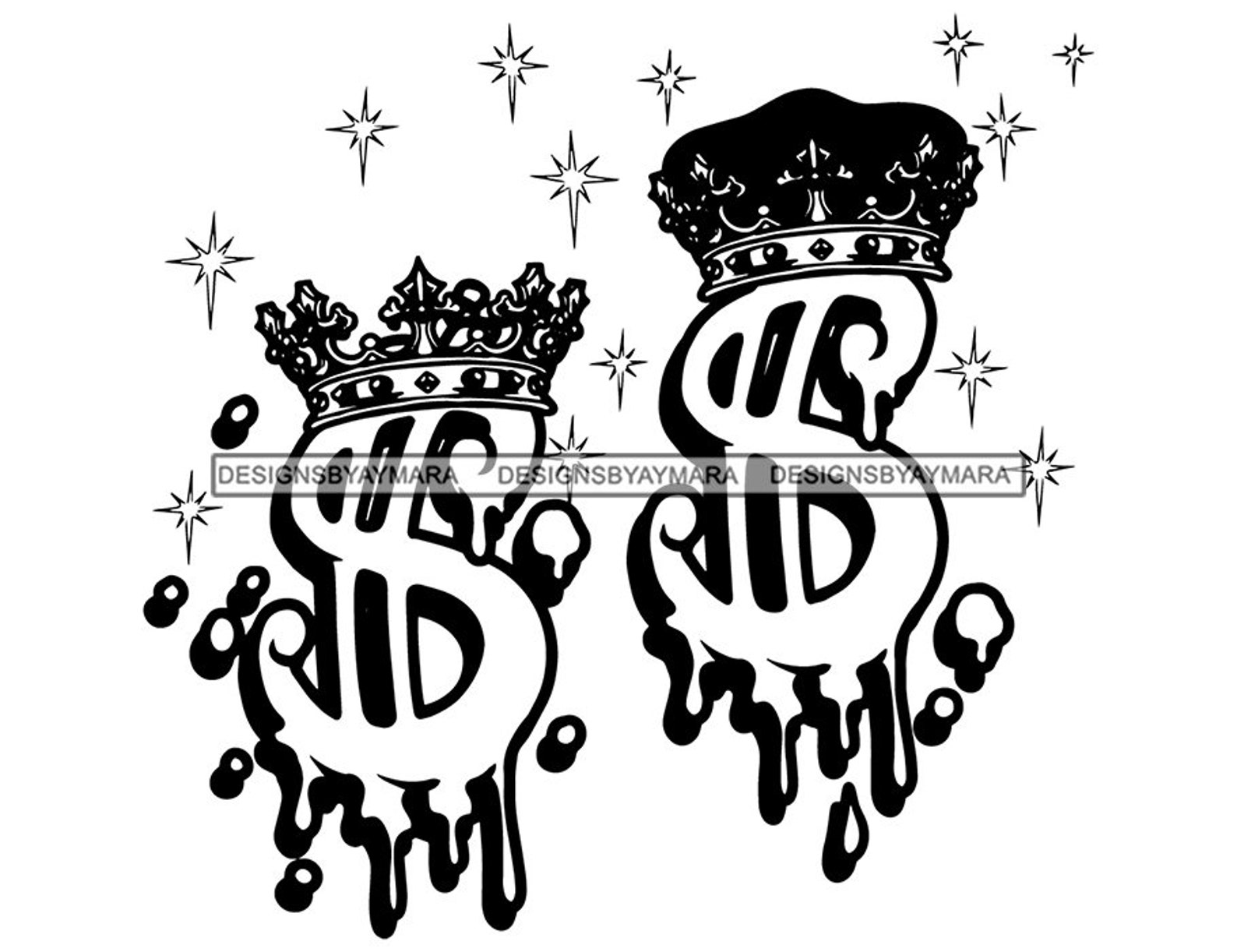 King Money Sign Dripping Queen Cartoon Character Crown Royal Power ...