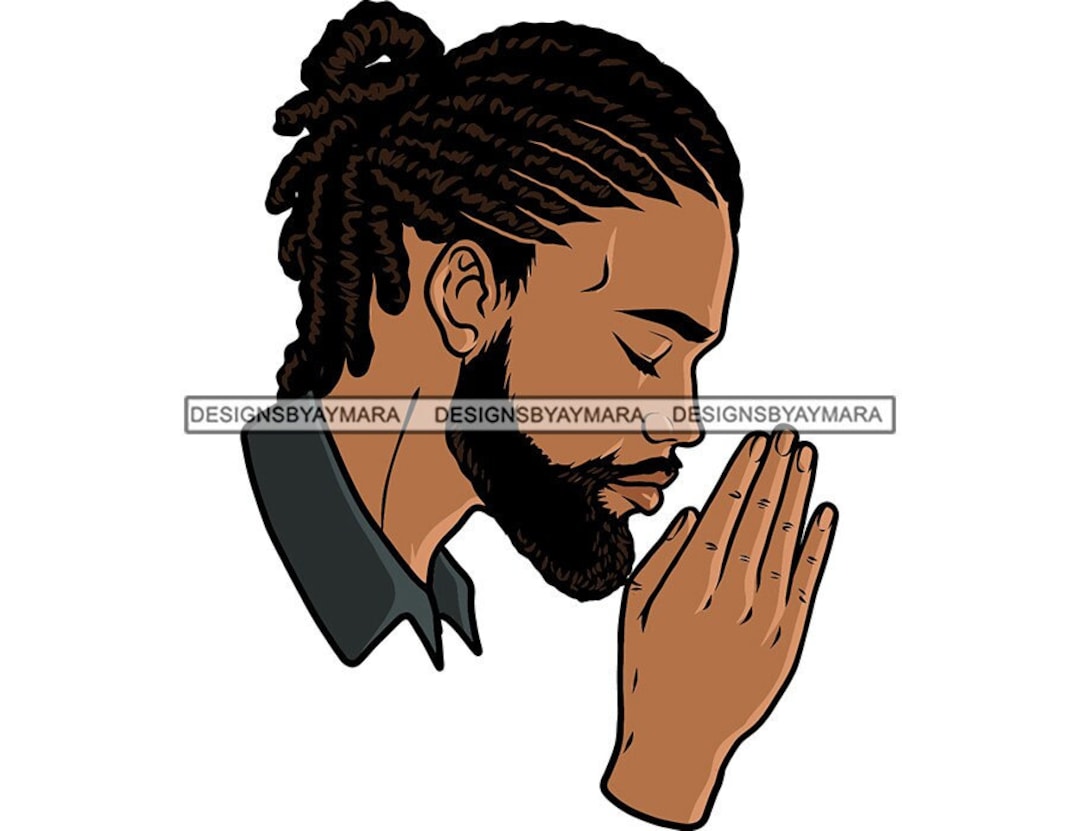 African American Man Devotee Praying God Lord Locs Hair Higher Power ...