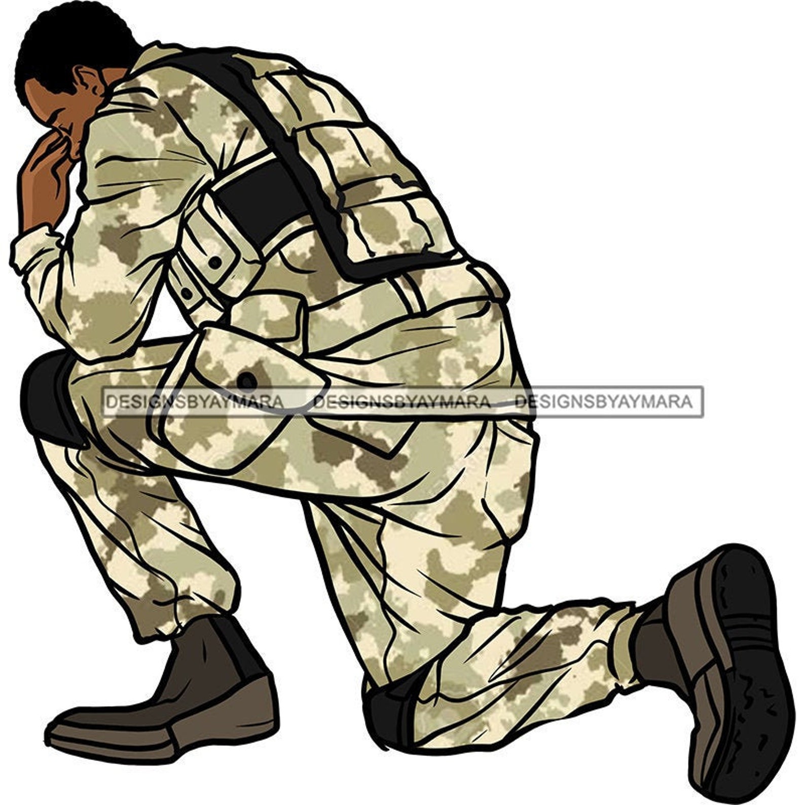 Afro Man Military Kneeling Praying Respect Justice USA Army Force ...