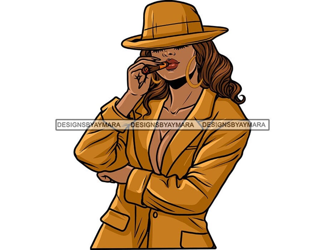 Classy Sexy Woman Fedora Hat Smoking Cigar Smoke Smoker Tobacco Brown ...