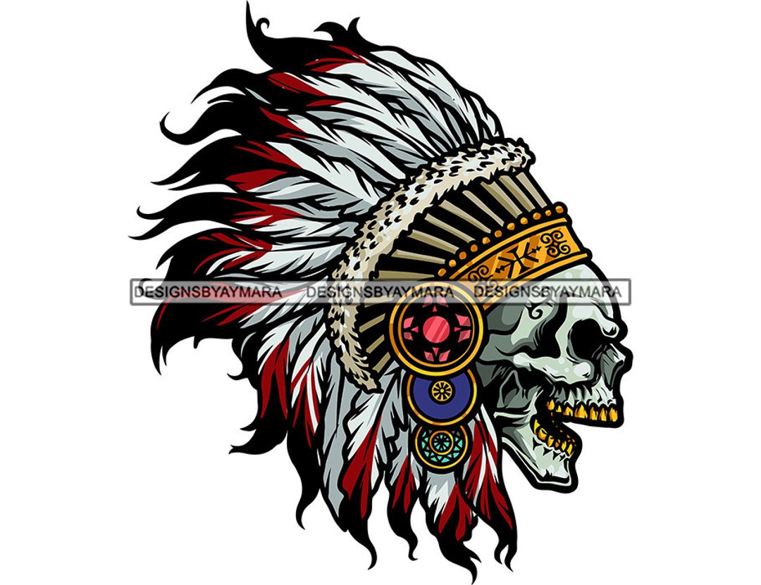 Cherokee Indian Skull Head Tribe Warrior Native Feather Chief ...