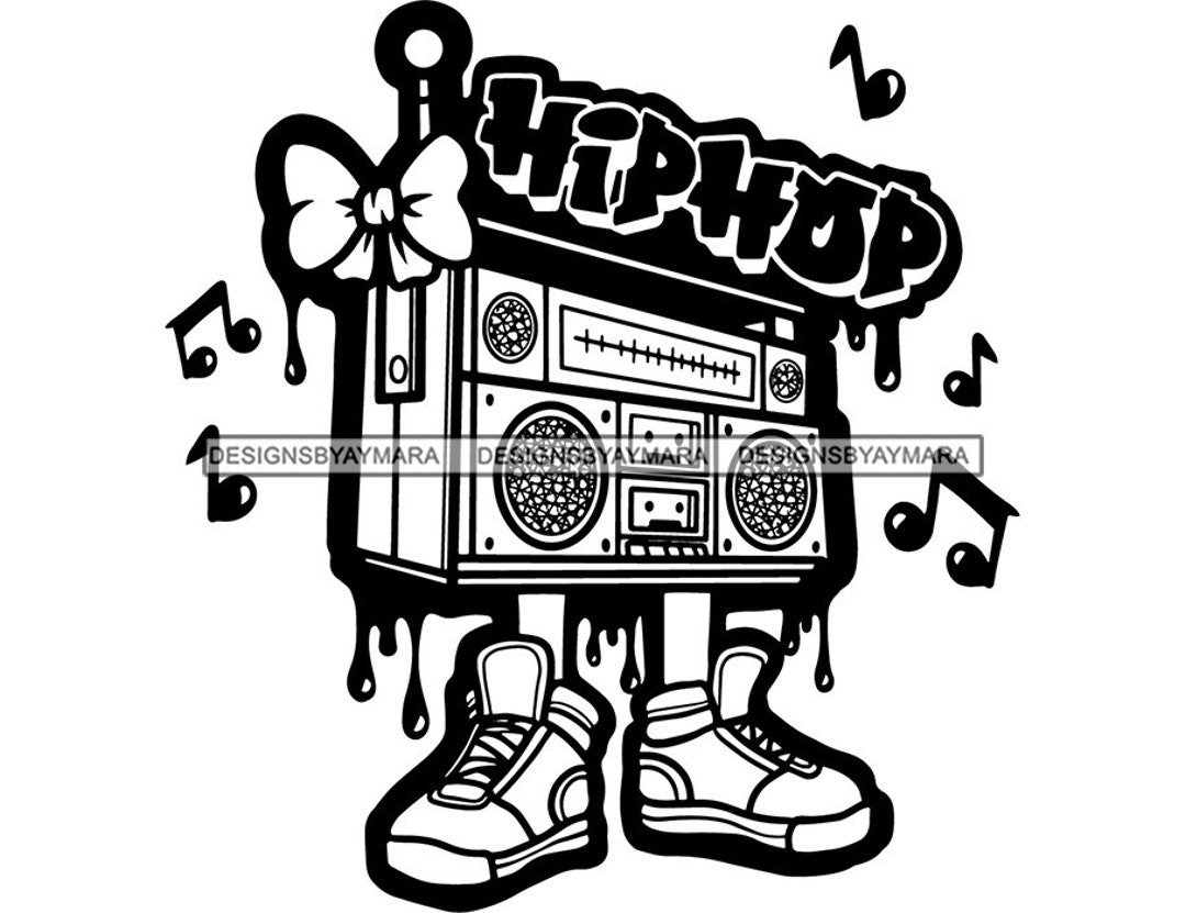 Hip Hop Cute Boombox Radio Cartoon Character Retro Music Notes Stereo ...