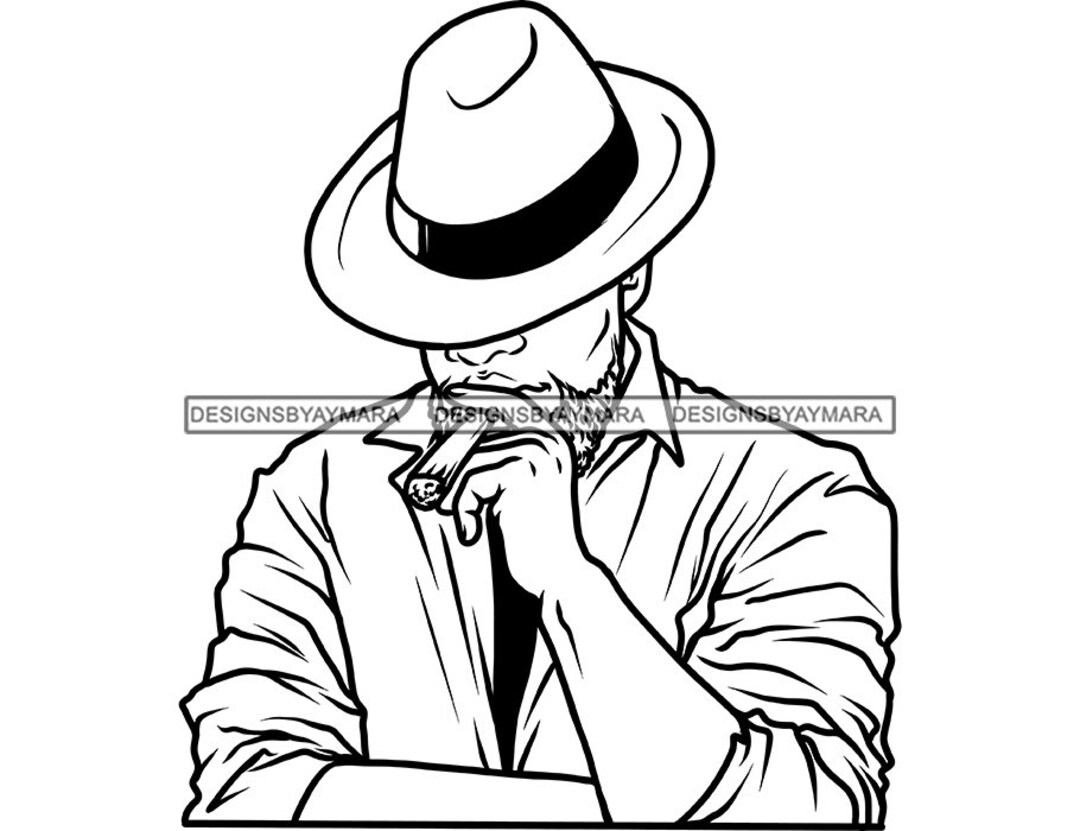 Bearded Man Smoking Cigar Smoke Smoker Wearing Cowboy Hat Texas ...