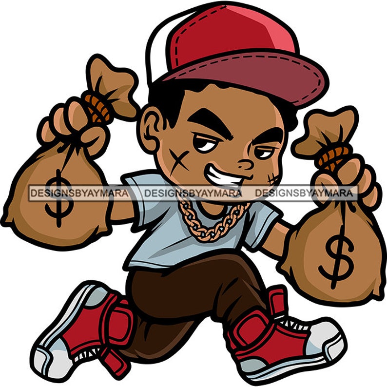 Hustler Afro Boy Toddler Running Holding Money Bags Gold Chain Baseball ...
