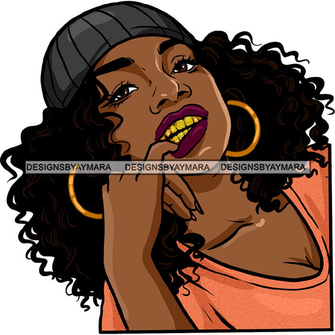 Afro Gangster Woman Showing Gold Teeth Grill Hustler Hipster Black Girl ...
