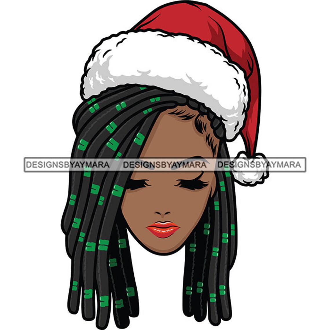 Black Woman Dreadlocks Hairstyle Wearing Santa Hat Christmas | Etsy