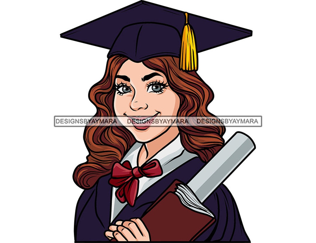 Caucasian Young Girl Portrait Graduation Cap Afro Hair Gown Diploma ...