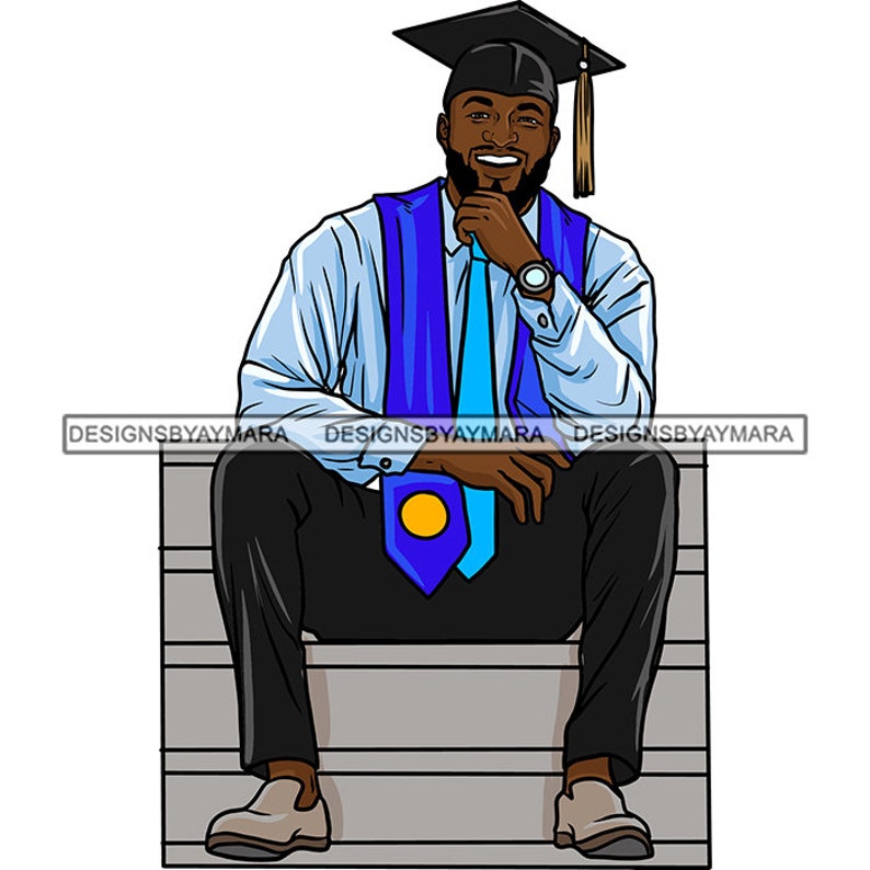 Handsome Man Sitting Stairs Graduate Gown Bundle School Student ...
