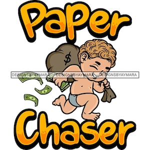 Blonde Baby Boy Running Carrying Money Bag Paper Chaser Hustler Wearing ...