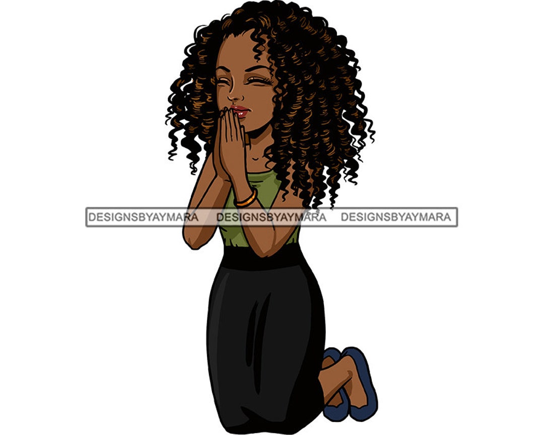 African American Woman Praying Clipart