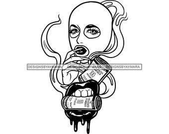 Gangster Woman Wearing Ski Mask Holding Money Stack Bank Street Dope ...