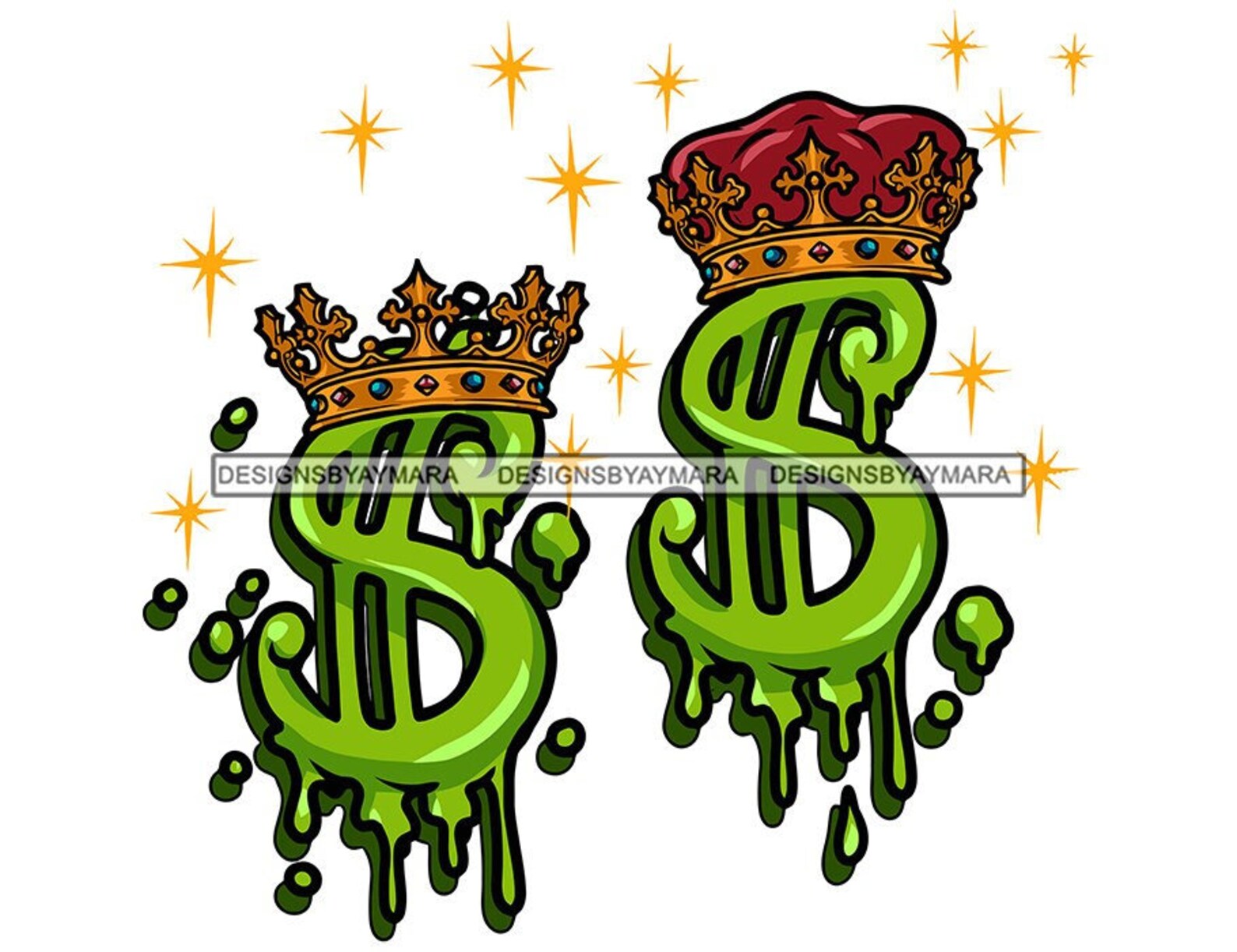 King Money Sign Dripping Queen Cartoon Character Crown Royal Power ...