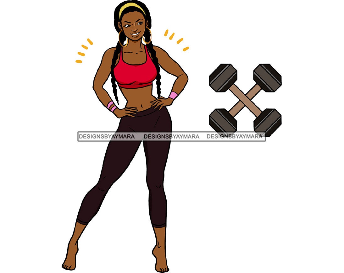 Afro Black Fitness Woman Workout Excersise Strength Training Weights ...