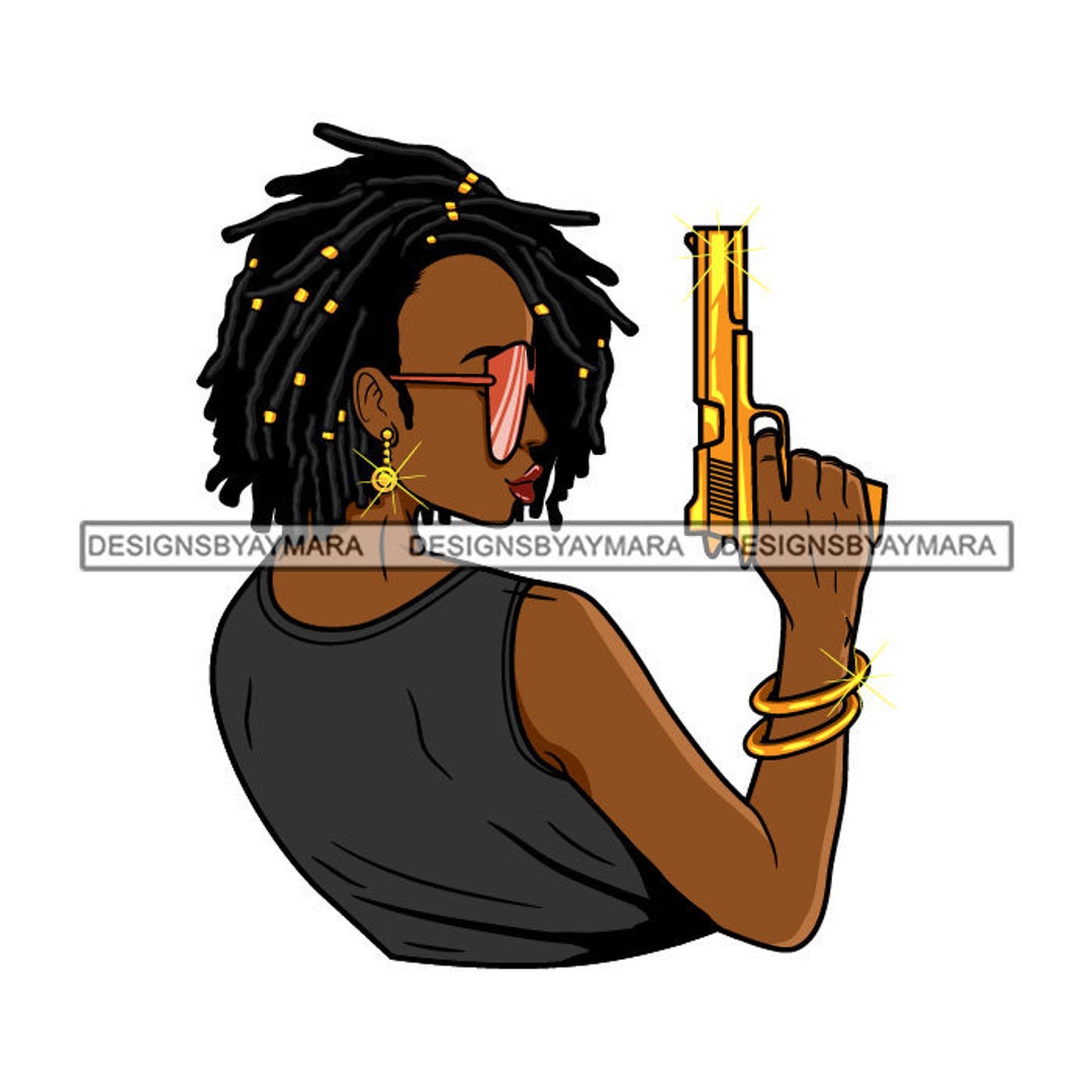 Afro Woman Bad Ass Girl Caring Hand Gun Weapon Gangster Hipster Black ...