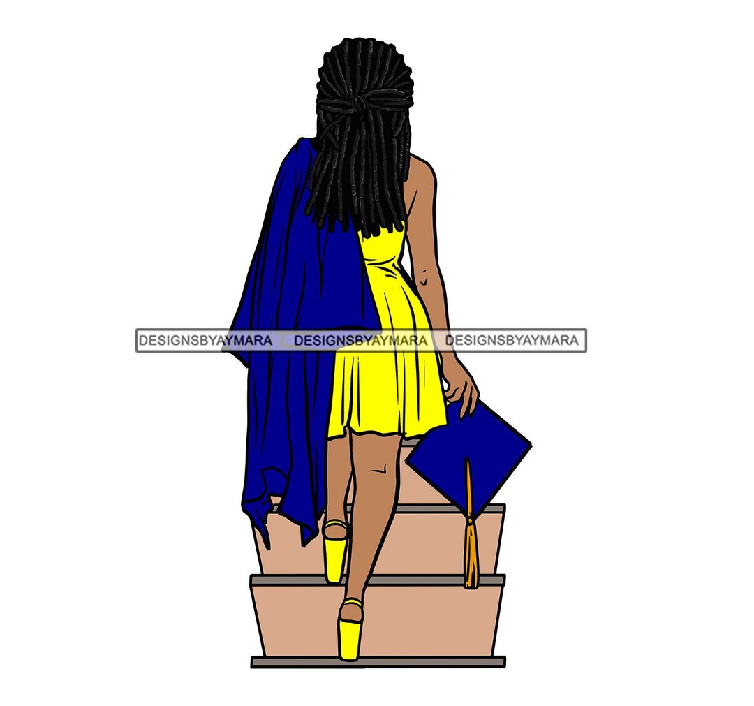 Graduation Woman Cap Diploma Graduation Yellow Dress Locs Hair College ...