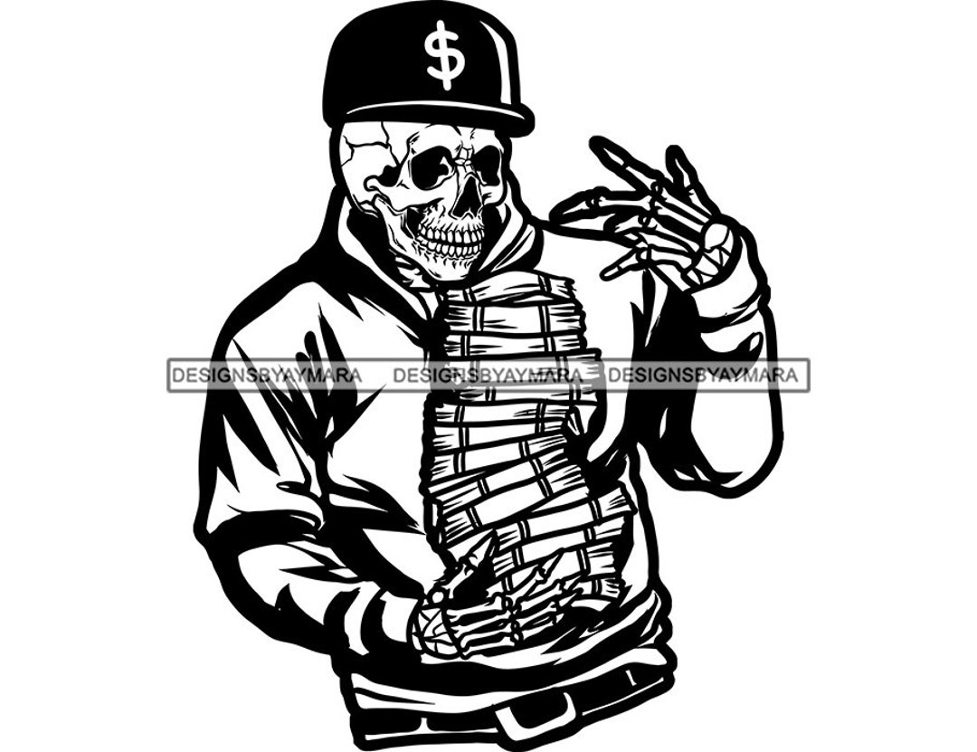 Skull Man Hustler Cartoon Character Money Stacks Hustle Grind Logo ...