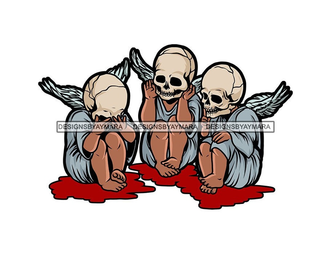 Baby Skull Angels See No Evil Hear No Evil Speak No Evil Blood Skeleton ...