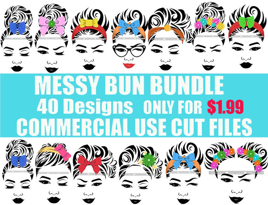 Bundle 40 Designs Messy Bun Different Hairstyles Beauty Salon Logo ...