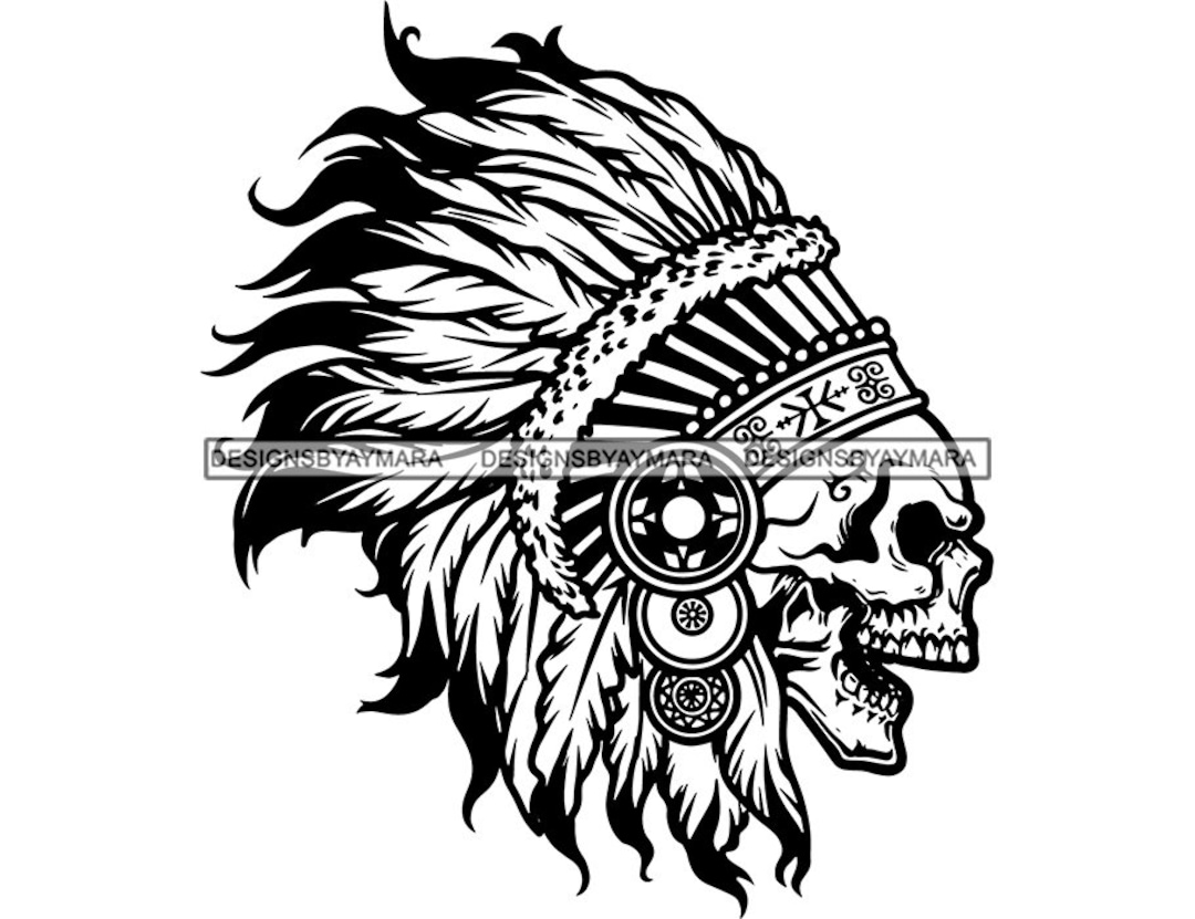 Cherokee Indian Skull Head Tribe Warrior Native Feather Chief Apache ...