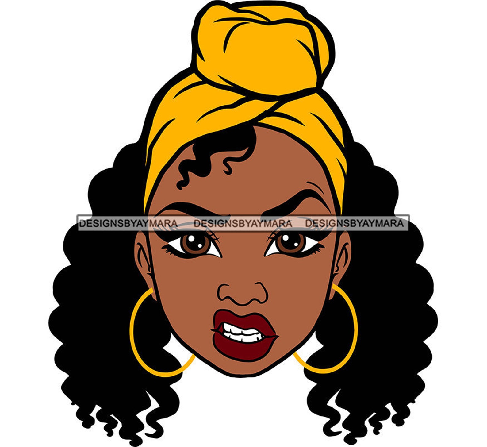 Afro Woman SVG Mean Face Headband Melanin Popping Nubian Ebony Black ...