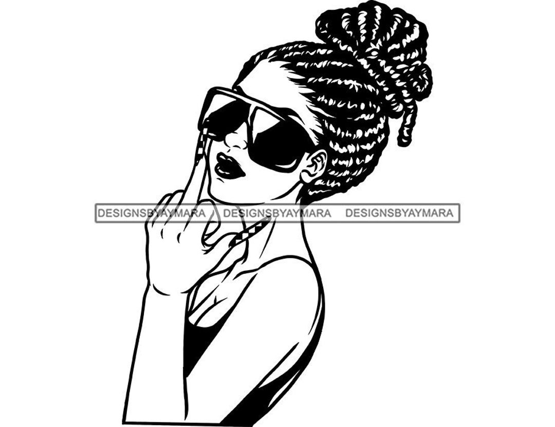 Young Woman Giving Middle Finger Mean Gesture Locs Bun Messy Hair Dark ...