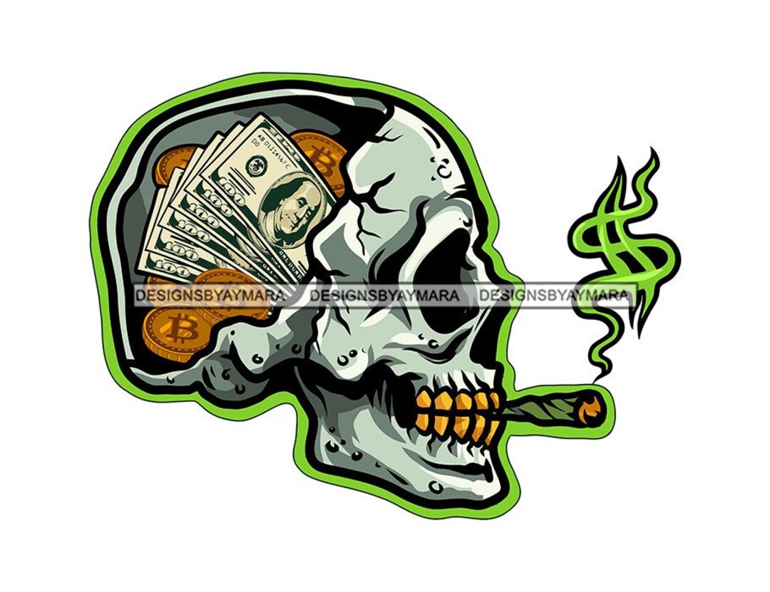 Green Skull Head Money Cash Smoking Dollar Sign Money in My Brain ...