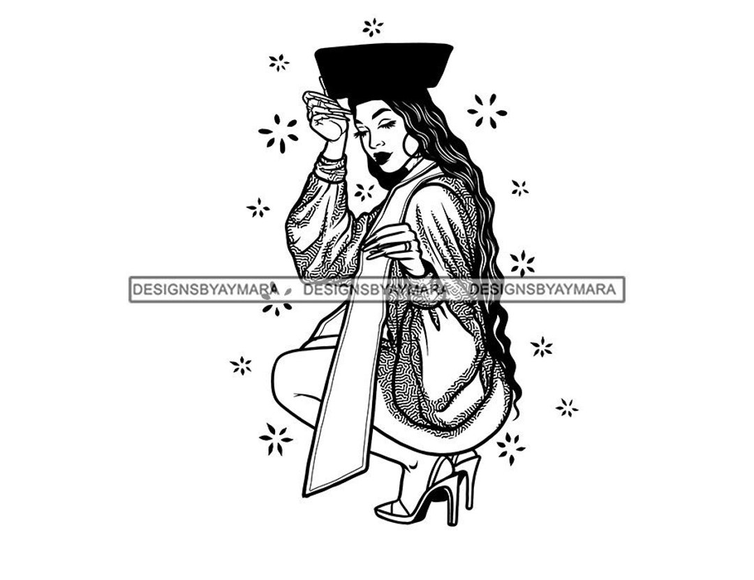 Graduation Young Woman Squatting Cap Tassel Celebration Graduate Grad ...