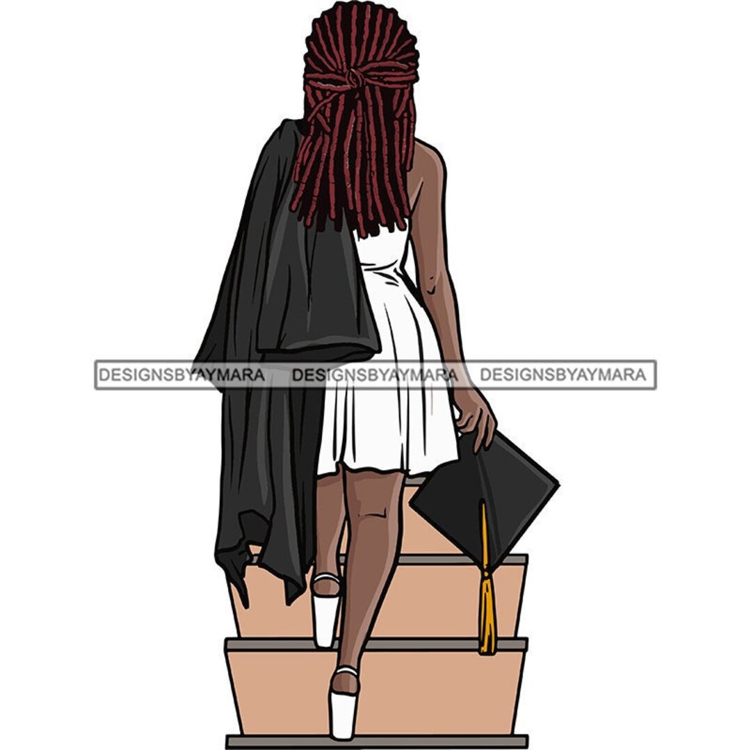 Graduation Woman Cap Diploma Achievement Red Locs Hair College Ceremony ...