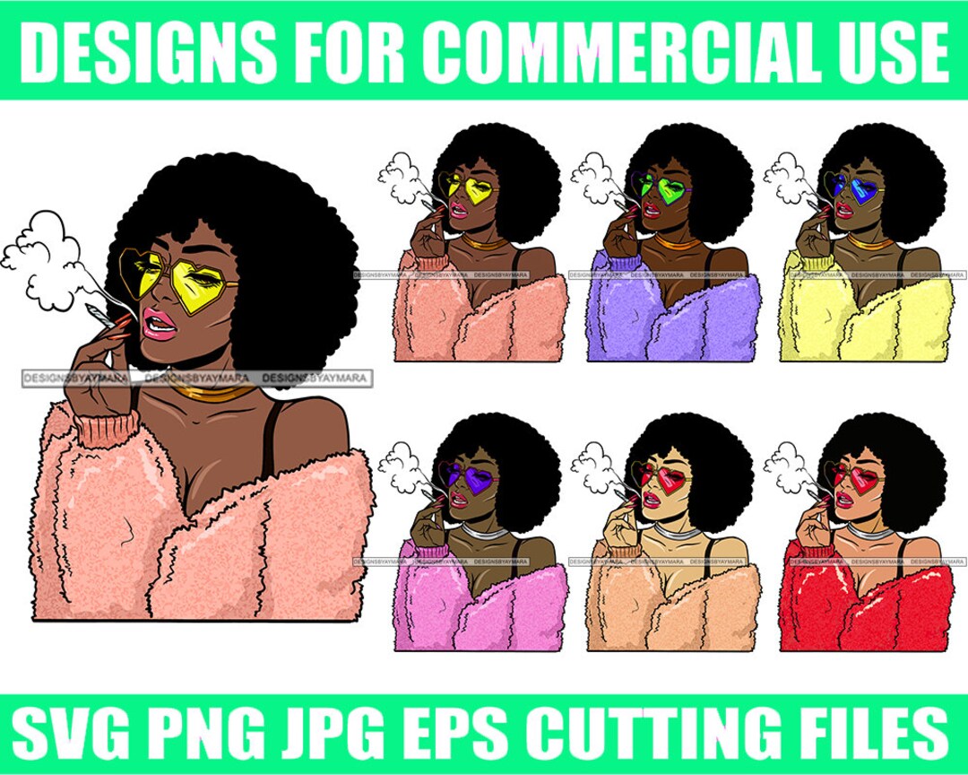 Beautiful Afro Woman Smoking Bundle Fashion Glasses Hemp 420 - Etsy