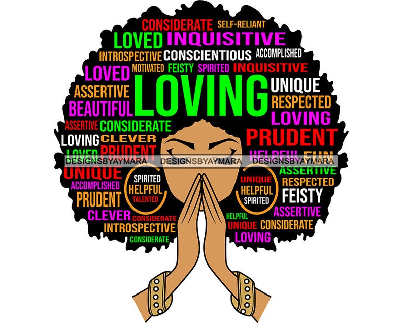 Afro Woman Praying God Hair Quotes Queen African American Lady Educated ...