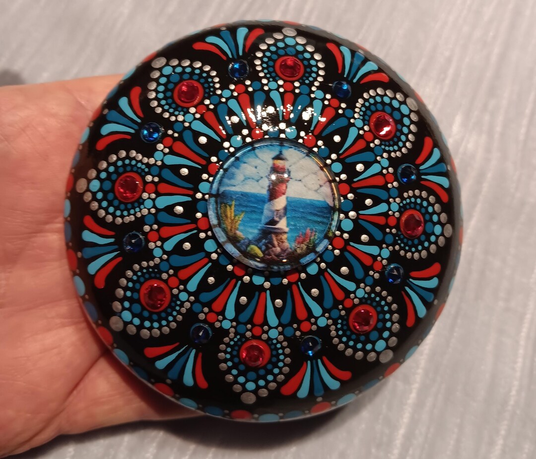 Lighthouse Mandala on an Art Stone With Glass Crystals - Etsy