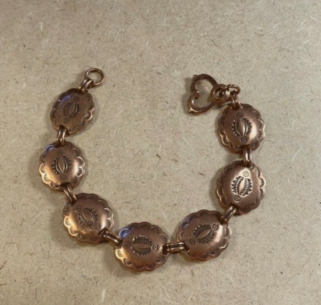 Stamped Copper, Linking Bracelet With Ornate Etched Design - Etsy
