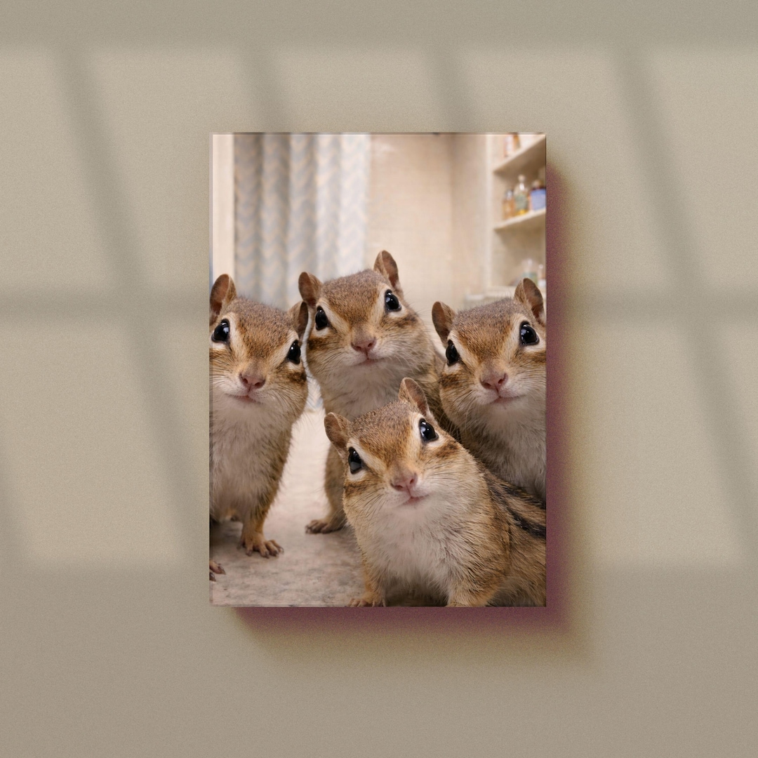 Funny Chipmunk Bathroom Canvas | Confused Chipmunks Wall Art | Quirky ...