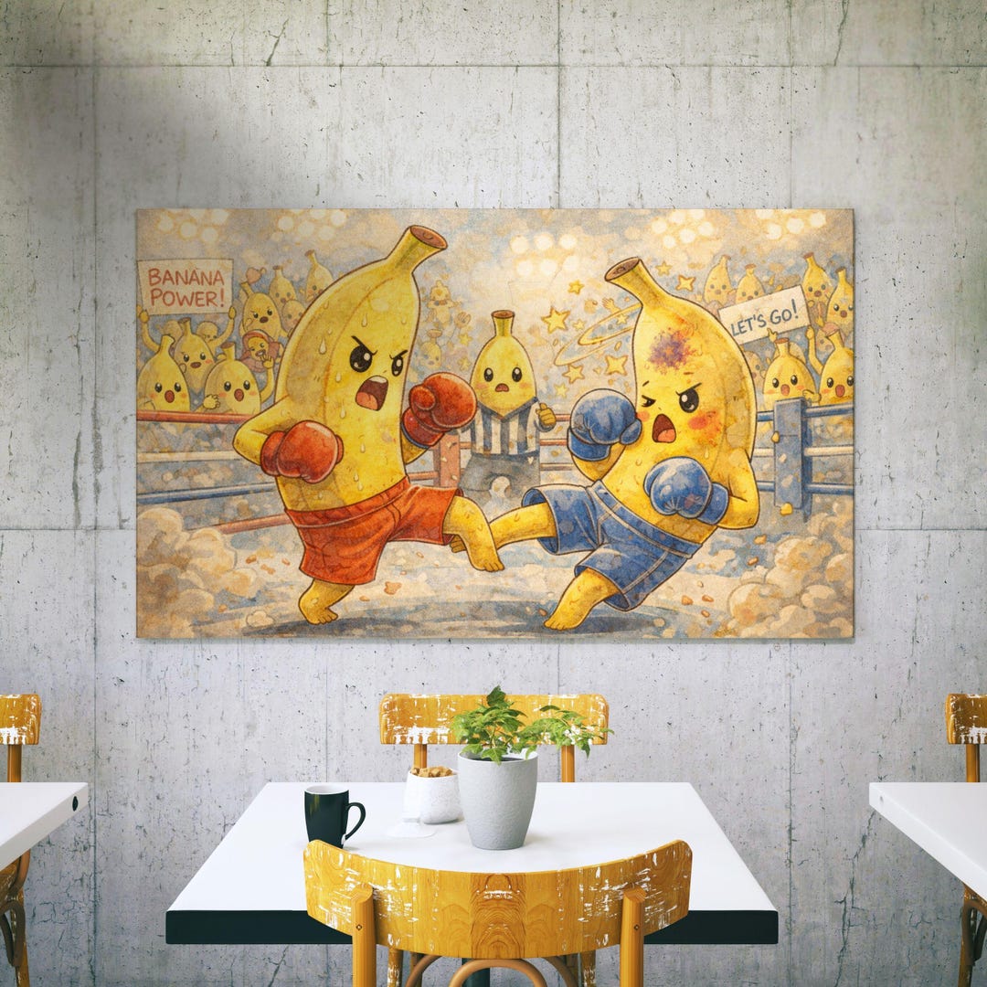 Whimsical Banana Boxing Watercolor Art, Cute Fruit Sports Wall Decor ...
