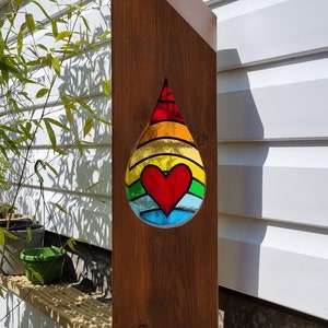 Wood and Glass Sculpture (rainbow Tear Drop Heart) - Etsy
