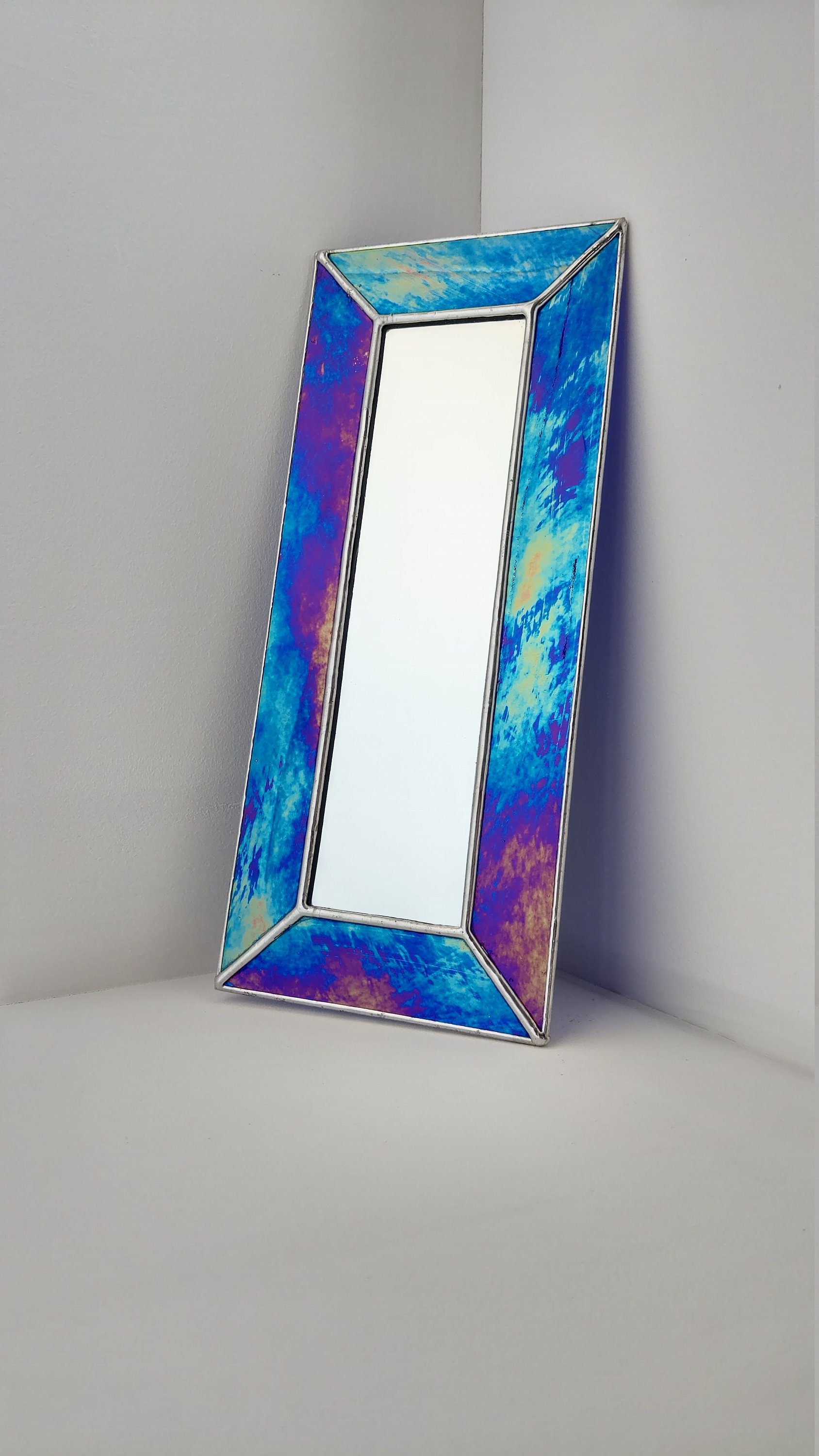Stained Glass Rectangle Mirror iridescent Blue Glass | Etsy