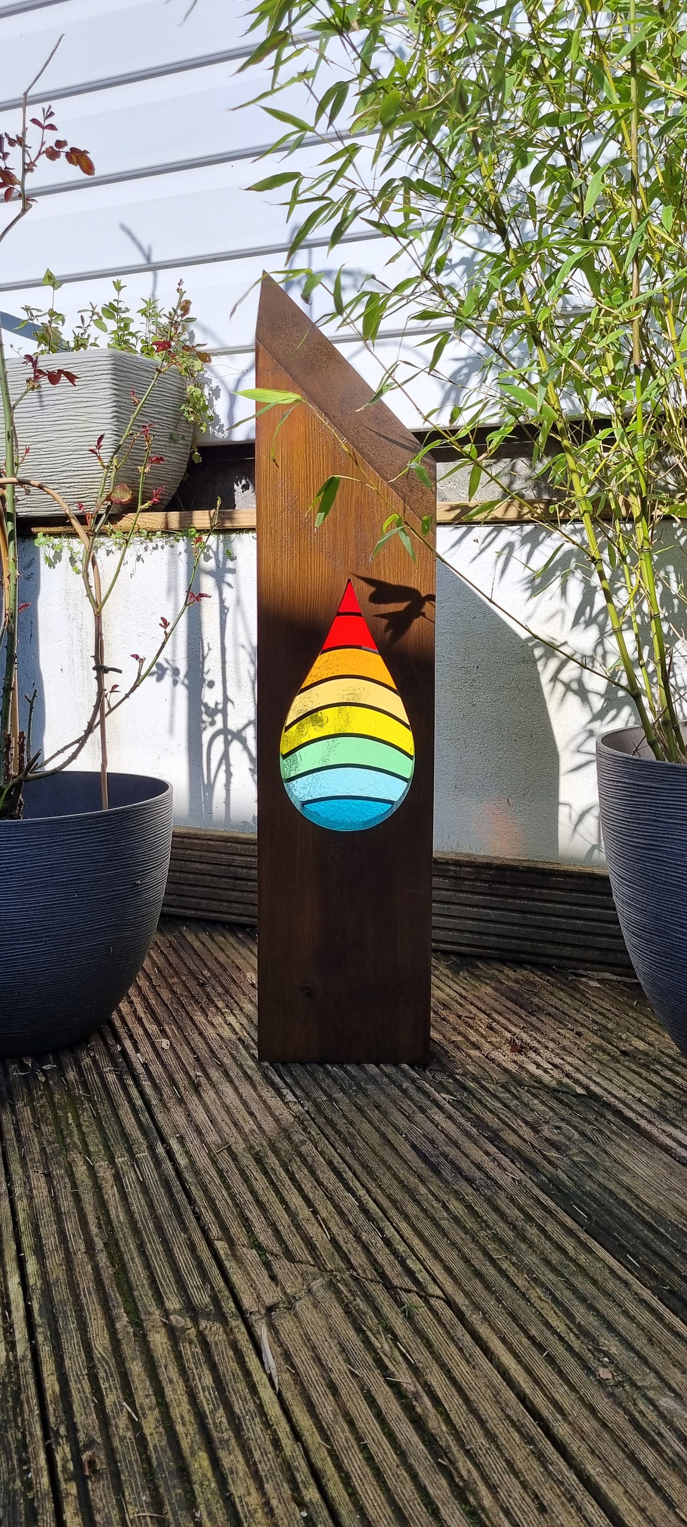 Wood and Glass Sculpture (rainbow Tear Drop Std Sml) - Etsy