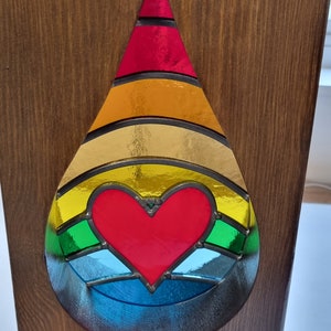 Wood and Glass Sculpture (rainbow Tear Drop Heart) - Etsy