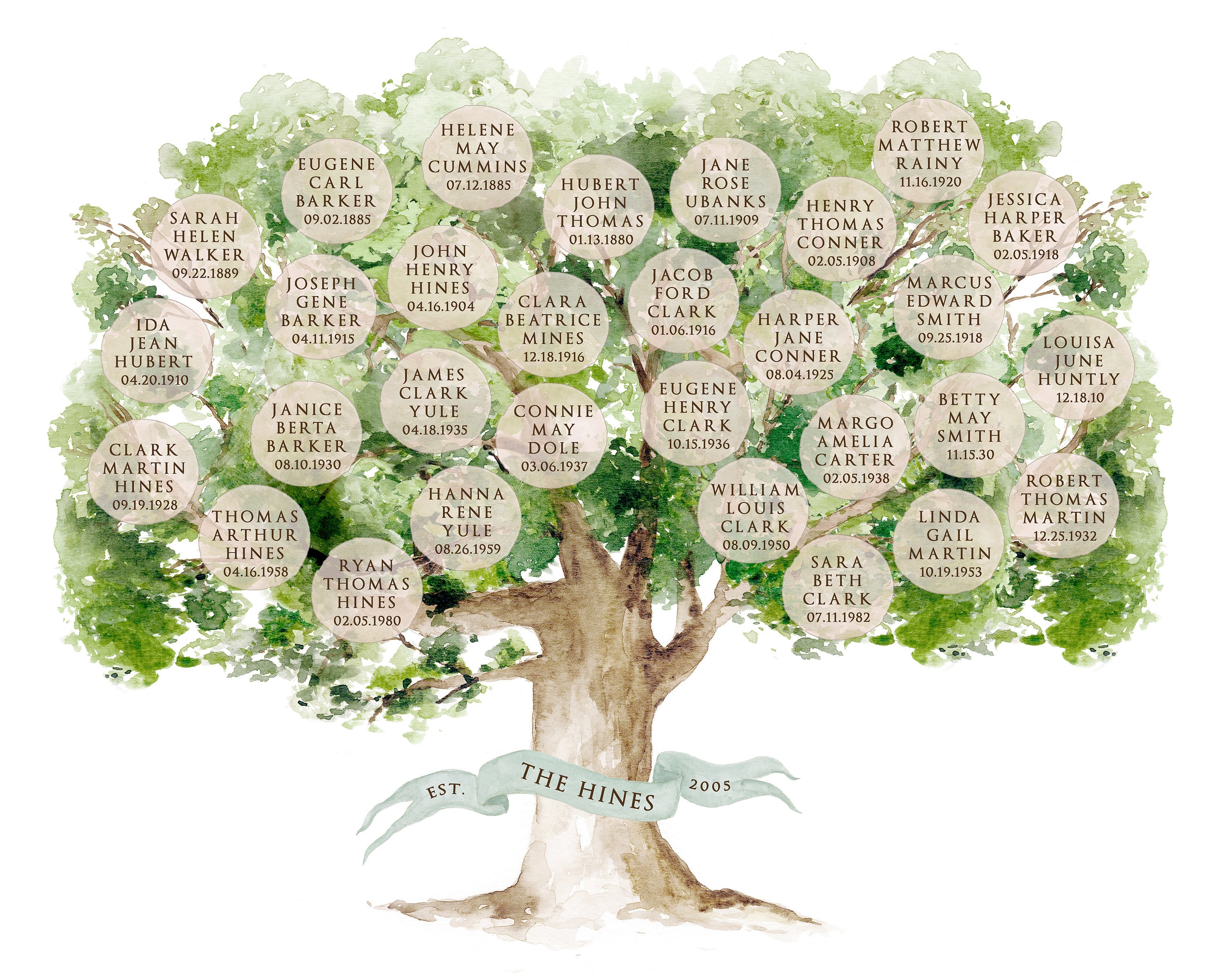 Watercolor Family Tree Family Tree Genealogy Gift Genealogy | Etsy