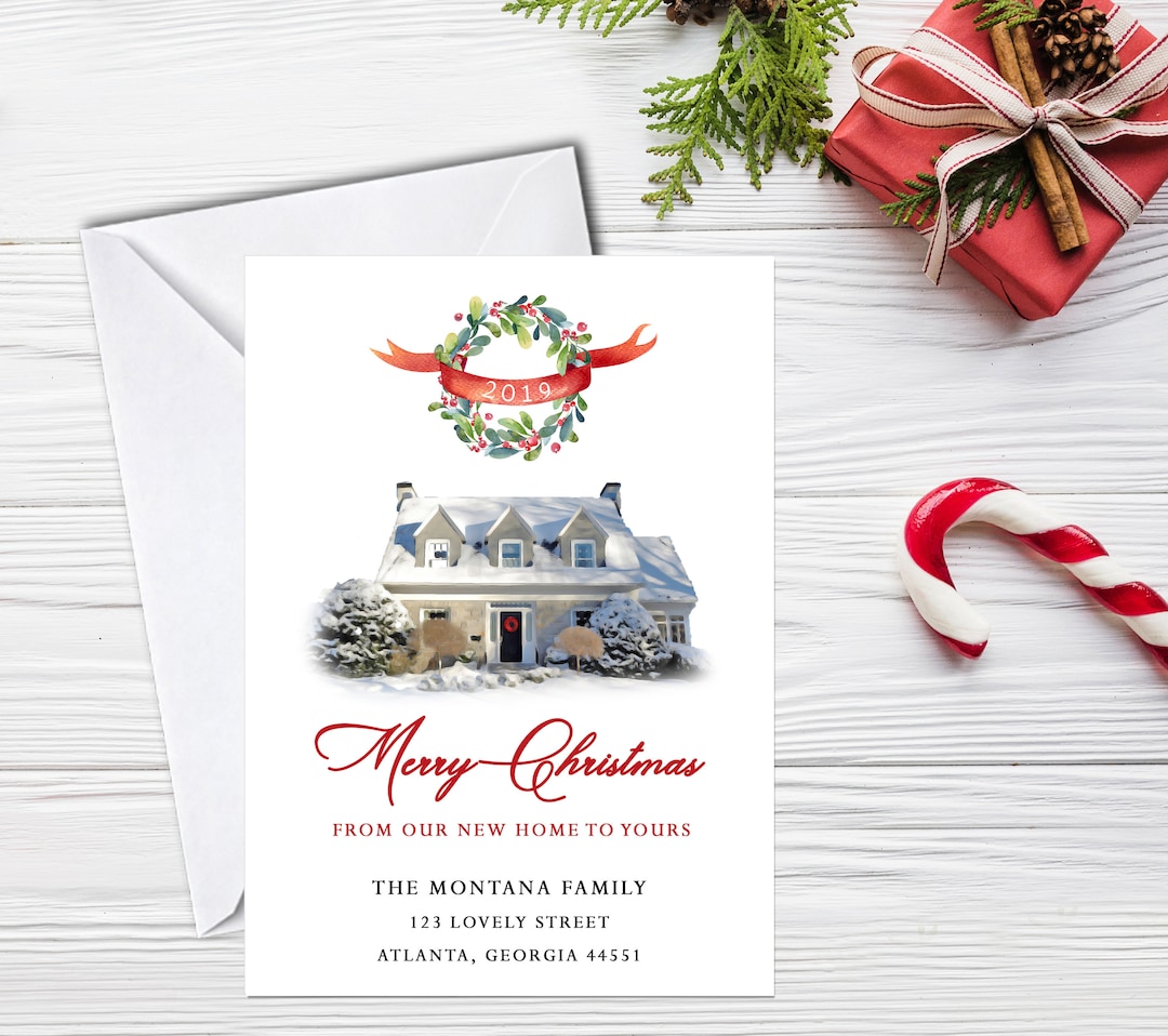 New Home Christmas Card, House Portrait Christmas Card, Christmas ...