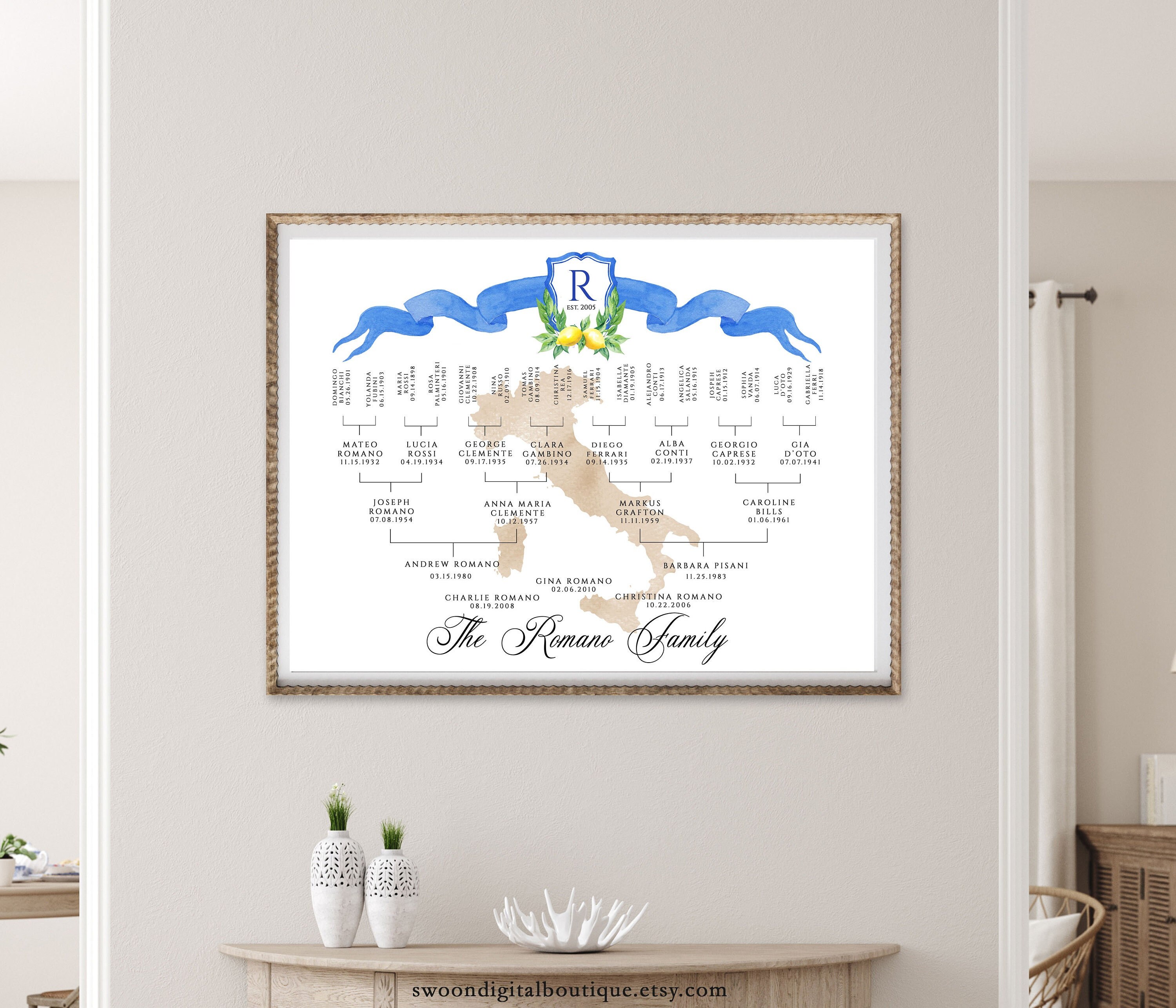 Italian Family Tree Italian Family Crest Family Tree - Etsy